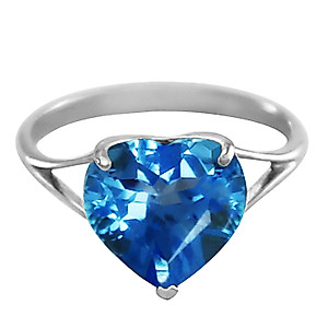 Galaxy Gold GG 6.3 Carat 14k Solid White Gold Ring with Natural 10mm Heart-shaped Blue Topaz - Size 7.5