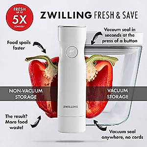ZWILLING Fresh & Save Vacuum Sealer Machine Starter Set with Airtight Food Storage Container Glass, Sous Vide Bags, Meal Prep