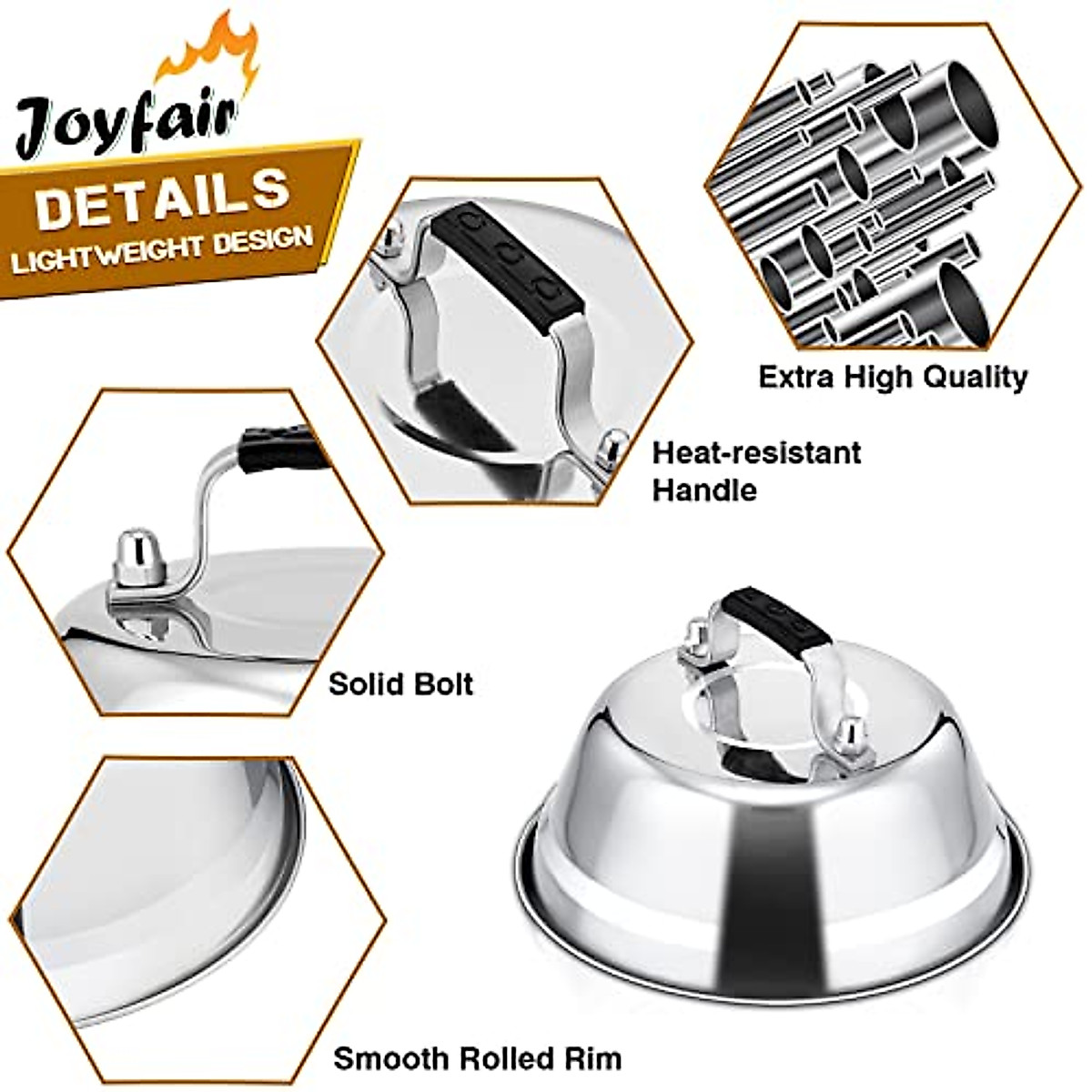 4Pcs Melting Domes, Joyfair 6.5 Inch Small Cheese Basting Covers, Stainless Steel Outdoor Griddle Dome For BBQ Flattop Grilling Cooking Steaming Teppanyaki, Heavy Duty & Dishwasher Safe
