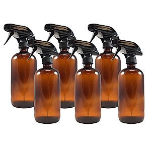 Cornucopia Brands 16oz Amber Glass Spray Bottles (6-Pack), Boston Round Bottles W/Heavy Duty Mist and Stream Sprayers