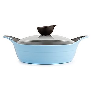 Neoflam Eela Low stockpot Light Blue, 2.5 QT Glass Lid