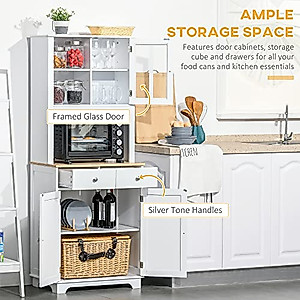 HOMCOM 67" Kitchen Buffet with Hutch, Microwave Cabinet with Framed Doors, 2 Drawers, Open Countertop, Cupboard for Dining Room, White