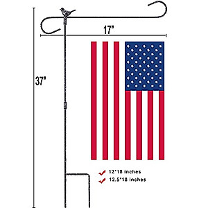 WEVONIGU Update Wrought Iron Yard Garden Flag Pole, Premium Garden Flag Pole Holder Metal Powder-Coated Weather-Proof Paint with one Tiger Clip and Two Spring Stoppers Without Flag (Black)