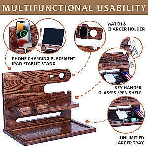 Funistree Gifts for Men Dad Fathers Day from Daughter Son, Ash Wood Phone Docking Station, Anniversary Birthday Gifts for Him Husband Boyfriend from Wife, Nightstand Organizer Graduation Gifts Ideas
