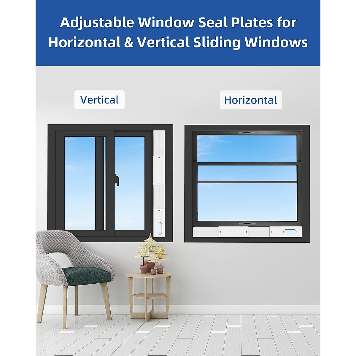 KGDJS Portable AC Window Kit, Universal Portable Air Conditioner Window Kit with AC Seal Panel, Adjustable Sliding AC Window Vent Kit for Vertical/Horizontal Window, Fit for 5.0" Exhaust Hose