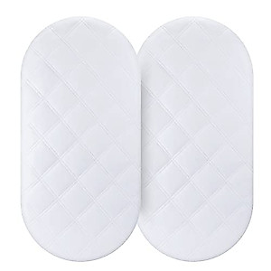 Yoofoss Waterproof Bassinet Mattress Pad Cover 2 Pack Fit for Hourglass/Oval Bassinet Mattress, Baby Bassinet Mattress Protector for Boys and Girls 32X16in