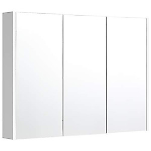 Tangkula Bathroom Medicine Cabinet with 3 Mirror Doors, Wall Mount Wide Mirrored Cabinet with Adjustable Shelf, Triple Mirrored Doors Storage Cabinet for Bathroom Living Room, 36 x 4.5 x 25.5 Inches