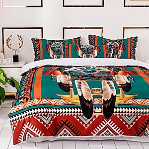 Purefair Colorful Dream Catcher Duvet Cover Set Queen, Boho Bohemian Style 3D Feathers Diamond Bedding Mandala Native American Ethnic Tribal 3PCS Soft Lightweight Quilt Cover Set(No Comforter)