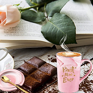 UONMAY Best Mom Ever Coffee Mug Mothers Day Gifts for Mom from Kids Daughter Son Novelty Mug Marble Ceramic Tea Cup 14oz Birthday Presents Mugs with Exquisite Box Packing and Greeting Cards Pink