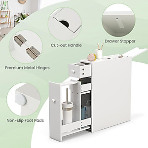 DORTALA Small Bathroom Floor Storage Cabinet, Free Standing Storage Organizer w/Drawer Double Door, Kitchen Cupboard, Wooden Entryway Storage Cabinet, 19" x 6.3" x 23"(L x W x H), White