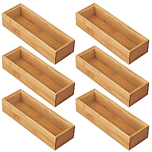 mDesign Wooden Bamboo Kitchen Drawer Organizer Box Tray, Stackable Utensil/Flatware Storage for Drawers, Cabinet - Holder Container for Silverware and Appliances, Echo Collection, 6 Pack, Natural Wood