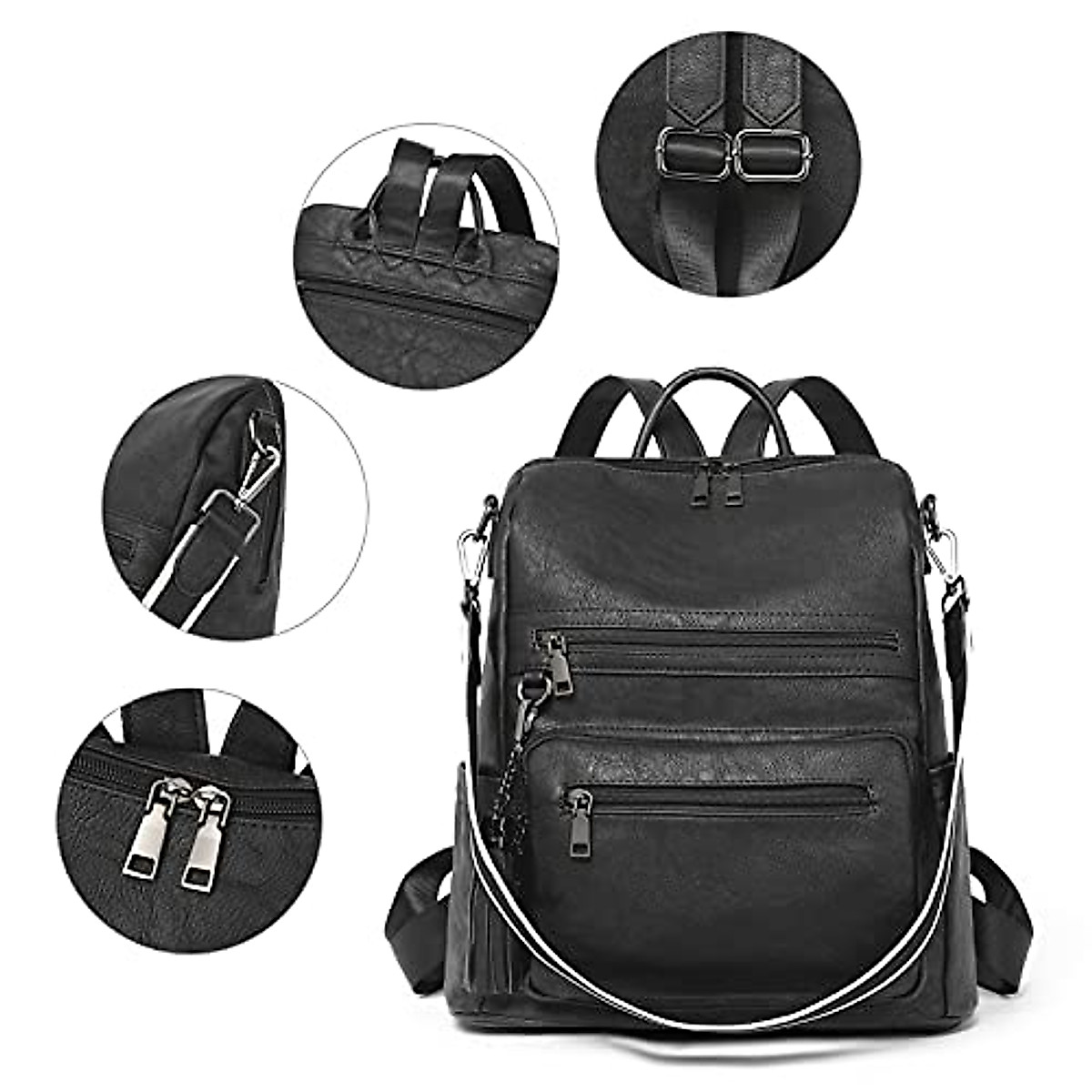 Telena Womens Backpack Purse Vegan Leather Large Travel Backpack College Shoulder Bag with Tassel Black