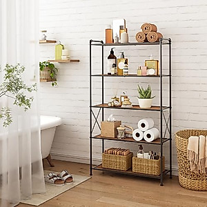 Tajsoon 5 Tier Bathroom Shelf Unit Free Standing Shelves, Widen Display Shelf, Multipurpose Storage Shelf for Bathroom, Kitchen, Entryway, Living Room, Industrial Style, Metal