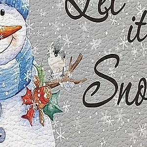 Grey Snowman Antifatigue Kitchen Bath Door Mat Cushioned Runner Rug,Washable Welcome Floor Sink Mat,Waterproof Non-Slip Comfort Standing Doormat,Christmas Winter Snowflake Bird Berry 18"x30"