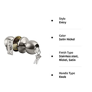 BESTTEN Keyed Entry Door Knob with Lock, Interior and Exterior Door Lock, Standard Ball, Satin Nickel