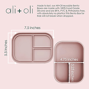 Ali+Oli Leak Proof Bento Box (Blush) Food-Grade Silicone Bento Box, BPA, Phthalate, Lead, & PVC Free - Bento Lunch Box for Kids and Adults - Leak Resistant Sets With Lids Container