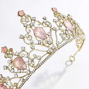 Pink Princess Tiaras for Girls, Gold Crystal Birthday Crown Headband for Toddler Little Girl Big Kid Girl Prom Costume Party