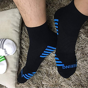 BERING Men's Ankle Socks Running Athletic Quarter Socks, Black, Size 9-12, 6 Pairs