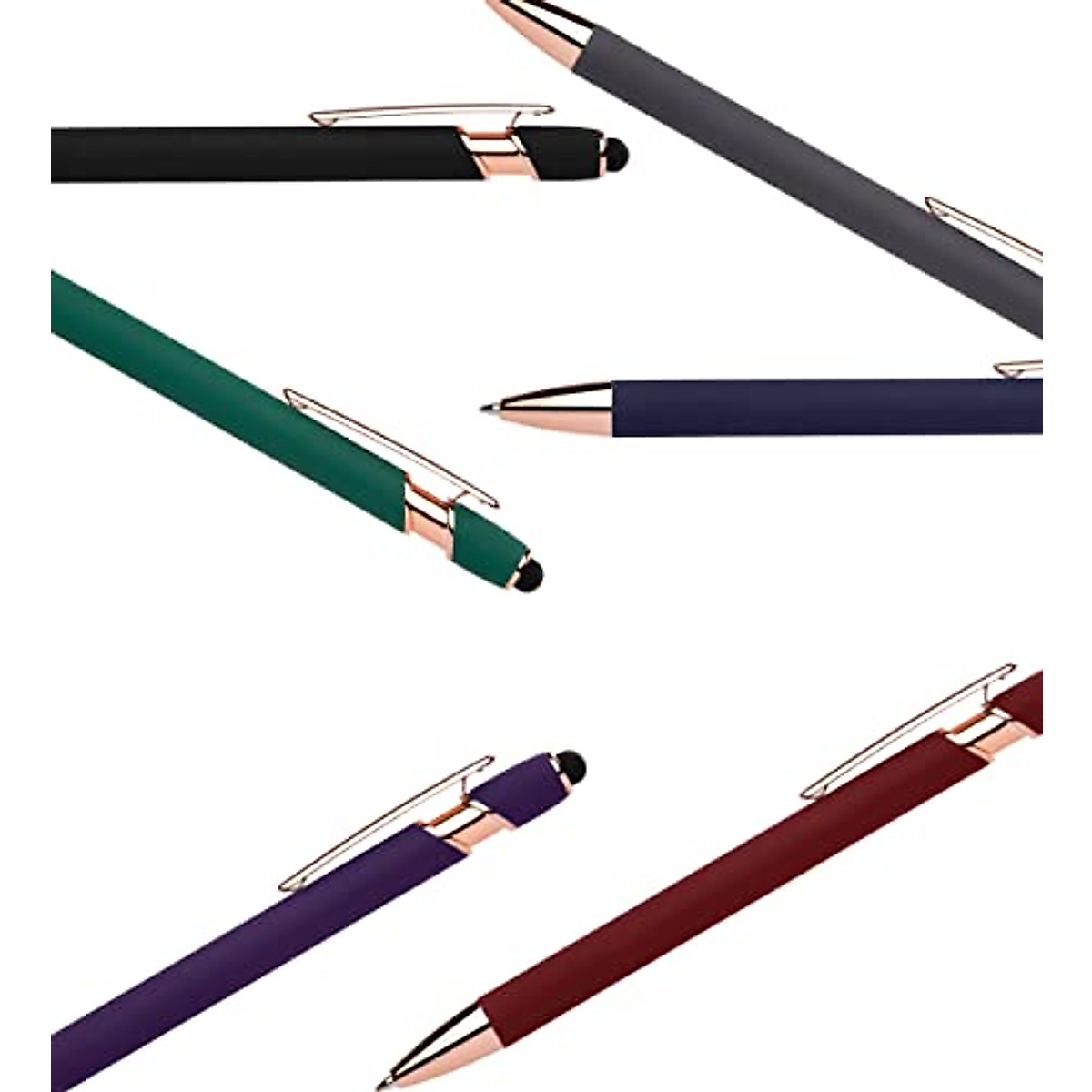 Rose Gold Rubberized Soft Touch | Rose Gold Colors | Ballpoint Pen with Stylus Tip a stylish, premium metal pen, black ink, medium point (Green, 7 Pack)