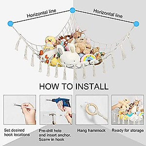 LotFancy Stuffed Animal Net or Hammock, 60"x48"x48", Large Macrame Toy Hammock, Hanging Plushie Net, Stuff Animal Storage Ideas, Corner Net Toy Holder for Kids Room Nursery Bedroom, Beige