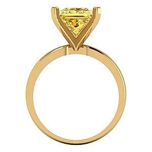 Clara Pucci 3.0 ct Princess Cut Solitaire Natural Yellow Citrine Engagement Bridal Promise Anniversary Ring 18K Yellow Gold Size 5.25