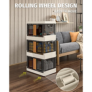 oyenbboi Collapsible Storage Bins with Lids, Stackable Storage Bins with Door, Foldable Plastic Storage Containers with Wheels (8.4 Gal - 3 Pack)