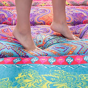 MAXYOYO Bohemian Retro Mattress Boho Floral Style Japanese Futon Mattress Tatami Floor Mat Foldable Lounger Portable Camping Sleeping Pad Couch Bed Twin Size