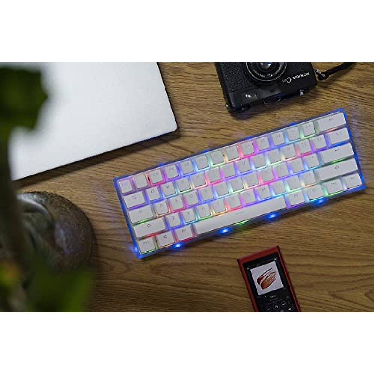 Smart Duck XS-61K 60% TKL Wired Pudding Keycaps Mechanical Gaming Keyboard,RGB LED Backlit N-Key Rollover,Hot Swappable, Red Switch （Transparent White）