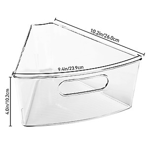 Oubonun Lazy Susan Organizers Set of 6, 10.2”x 9.4”x 4” Plastic Transparent Kitchen Cabinet Storage Bins with Handle, 4" Deep Container, 1/8 Wedge - Food Safe, BPA Free