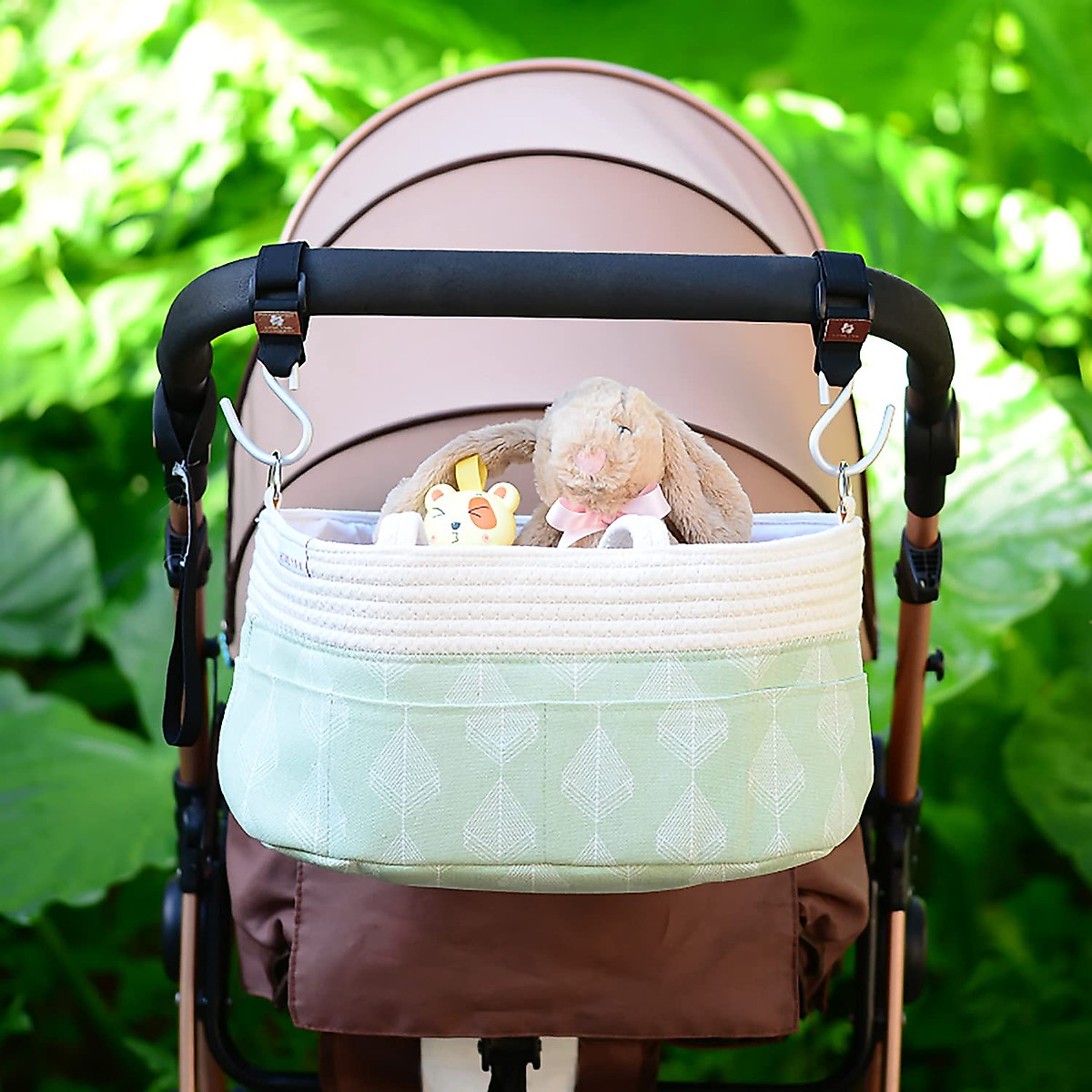 Homlynn Baby Stroller Hooks Diaper Clip Straps Stroller Accessory Baby Buggy Hooks, Premium Leather Hooks for Shopping Cart, Stroller, Rollator, Baby Walker(2 Pack,Brown)