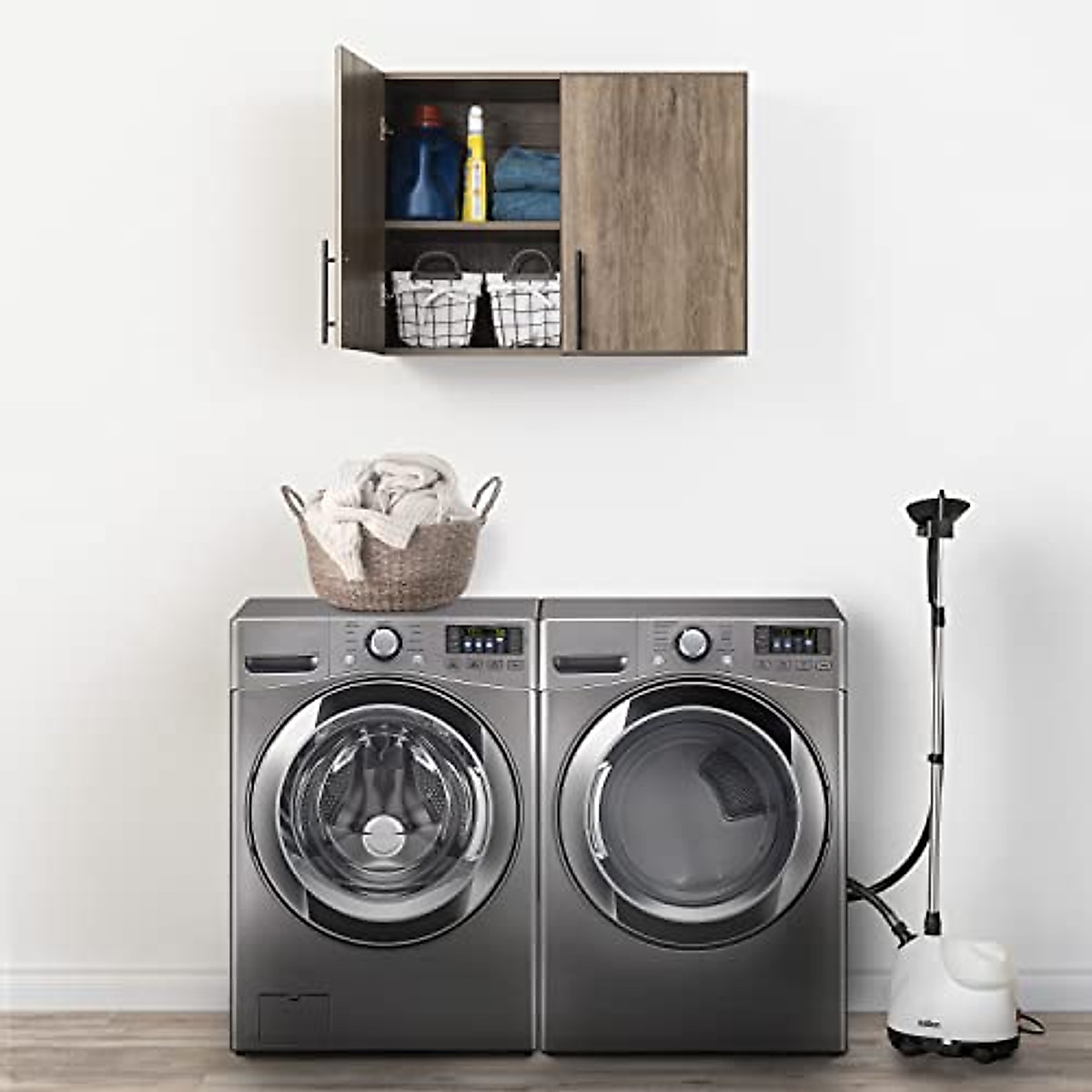 Prepac Elite Functional Wall Mount Shop Cabinet with Adjustable Shelf, Simplistic Stackable 2-Door Garage Cabinet 16" D x 32" W x 24" H, Drifted Gray, DEW-3224