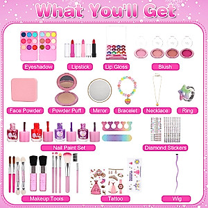 Anpro Kids Makeup Kit for Girl - 68PCS Safe & Washable Makeup for Girls,Play Real Makeup Girls Toys,Make Up for Little Girls,Non-Toxic Makeup kit,Valentines Day Gifts for Children Age 3-12 (Pink)