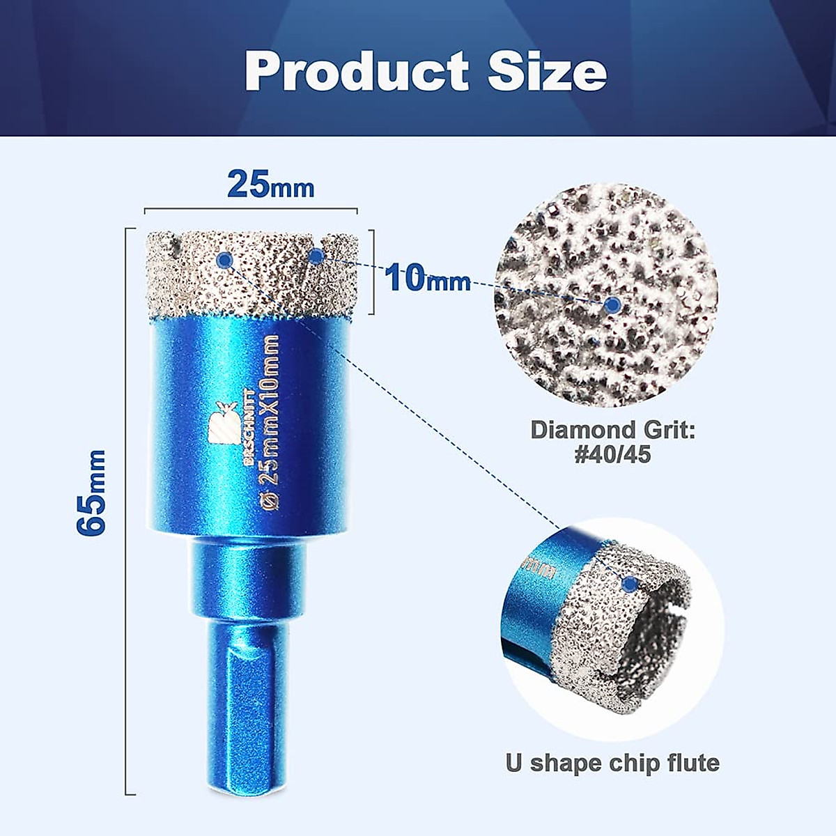 Dry Diamond Core Drill Bit - BRSCHNITT 2pcs/Pack 1 Inch (25mm) Diamond Hole Saw Core Drill Bit with Triangle Shank for Porcelain Tile Ceramic Stone Granite Marble