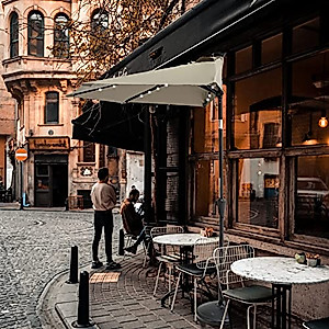 FLAME&SHADE 9 ft Half Round Solar Powered Outdoor Market Patio Table Umbrella for Wall Balcony with LED Lights and Tilt, Taupe