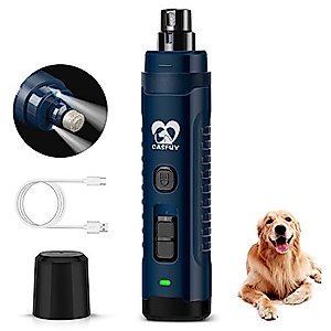 Casfuy Dog Nail Grinder with 2 LED Light for Large Medium Small Dogs - 3X More Powerful 2-Speed Electric Pet Nail Trimmer Rechargeable Quiet Painless Paws Grooming & Smoothing Tool (Dark Blue)