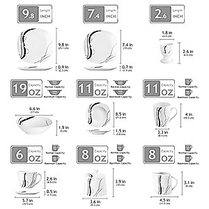 VEWEET, Series Fiona, Dinnerware Sets for 6, 50-Piece Porcelain Dish Set, Including Dinner Plates and Bowls, Mugs, Egg Cups, Cup and Saucer Set, Milk Jug Sugar Pot, Microwave Dishwasher Safe