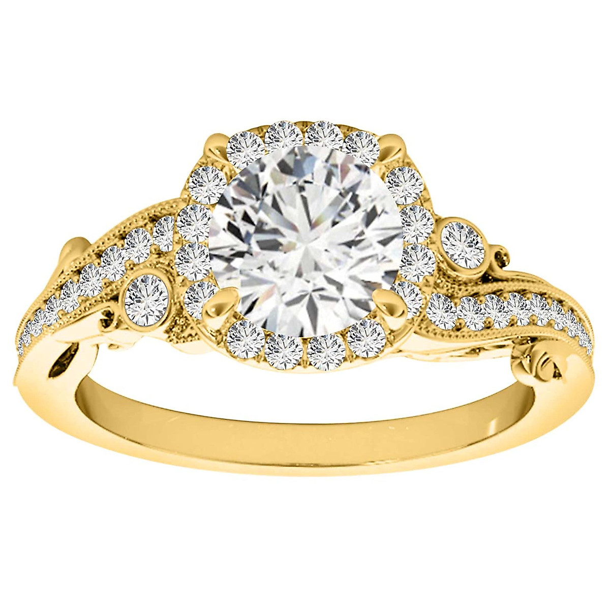 AoneJewelry Diamond Engagement Ring For Women 1 Carat Round Shape White Diamond Prong Setting 43 Stones Engagement Aniversary Ring In 18K Solid Rose, White & Yellow Gold Collection