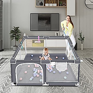 Baby Playpen,VOOI Baby Play Yards, Playpen for Babies and Toddlers,Indoor & Outdoor Playard for Kids Activity Center with Gate,Sturdy Safety Baby Fence(Grey)