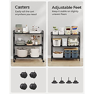 SONGMICS 3-Tier Metal Storage Rack with Wheels, Mesh Shelving Unit with X Side Frames, 31.5-Inch Width, for Entryway, Kitchen, Living Room, Bathroom, Industrial Style, Black UBSC183B01