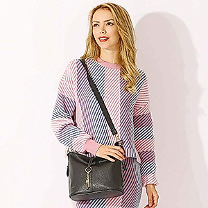 Fashion Designer Women Shoulder Bag Metal Tassel Real Leather Tote Handbag Ladies Crossbody (Black)