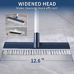BOOMJOY Floor Scrub Brush with 57" Long Handle, 12" Wide Brush Head, 2 in 1 Scrape and Brush, Stiff Bristle for Cleaning Bathroom, Patio, Kitchen, Tile, Wall and Deck