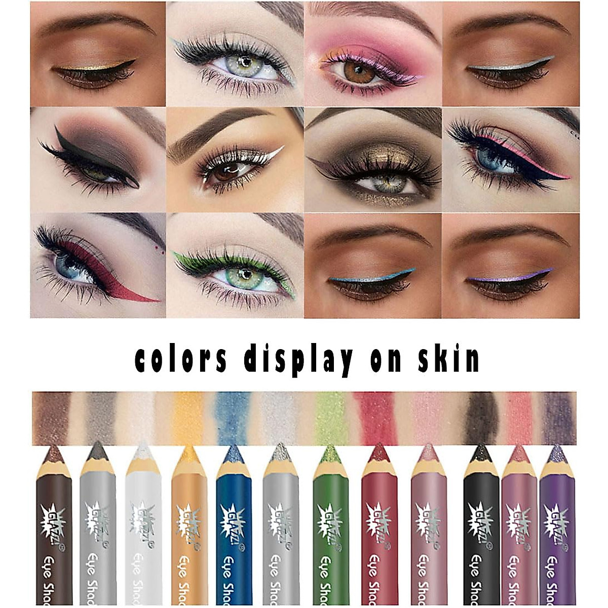 Linble Jumbo Glitter Eyeliner Pencils - 12 Metallic Colors Eyeliners & Eyeshadow Pencil Set, Natural Long Lasting Hypoallergenic Eye Makeup