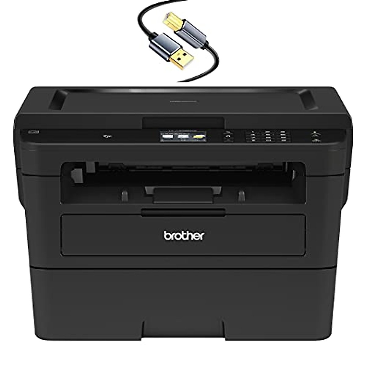 Brother HL-L2395DWB Monochrome Laser Wireless All-in-One Printer with Convenient Flatbed Copy & Scan, Automatic Duplex Printing, 36ppm, 2400 x 600 dpi, 250-sheet, Hi-Speed USB, Tillsiy Printer Cable