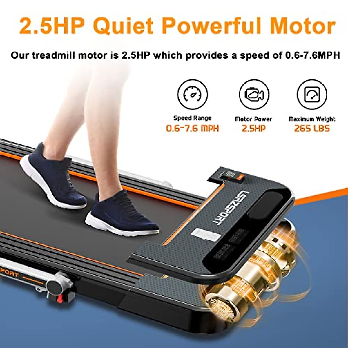 LSRZSPORT Under Desk Treadmill, 2 in 1 Folding Treadmills for Home Portable Compact 2.5HP Walking Pad Treadmill Under Desk Running Machine with Remote Control Speaker,Easy to Fold