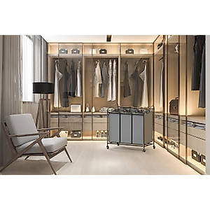 Simple Houseware Heavy Duty 3-Bag Laundry Sorter Rolling Cart, Dark Grey