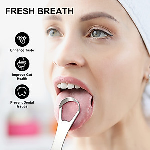 AMMON Tongue Scraper Stainless Steel Toungescrapper Tongue Cleaner Scraper for Adults and Kids Metal Tongue scrapers for Fresh Breath and Clean Mouth Reduce Bad Breath Maintain Oral Hygiene（Blue）