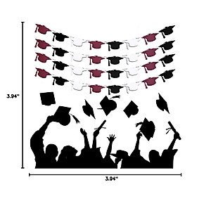 Maroon Graduation Party Decorations/Maroon Grad 2023 4pcs Graduation Hat Banner Garlands Glitter Burgundy White Black for 2023 Graduation Party Supplies