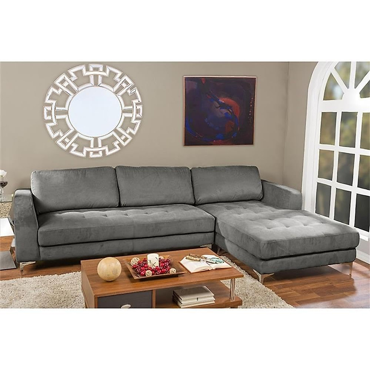Baxton Studio Agnew Contemporary Light Beige Microfiber Right Facing Sectional Sofa