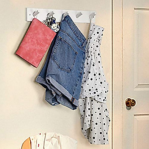 SKOLOO Wooden Wall Mounted Coat Rack,16'' Hole to Hole, 5 Pegs Bamboo Wall Hook for Hanging Clothes Robes Towels Hats,White