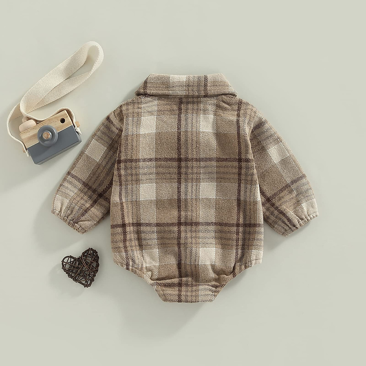 Baby Boy Plaid Shirt Romper Flannel Long Sleeve Oversized Tops Infant Button Down Fall Clothes (Coffee,0-6 Months)